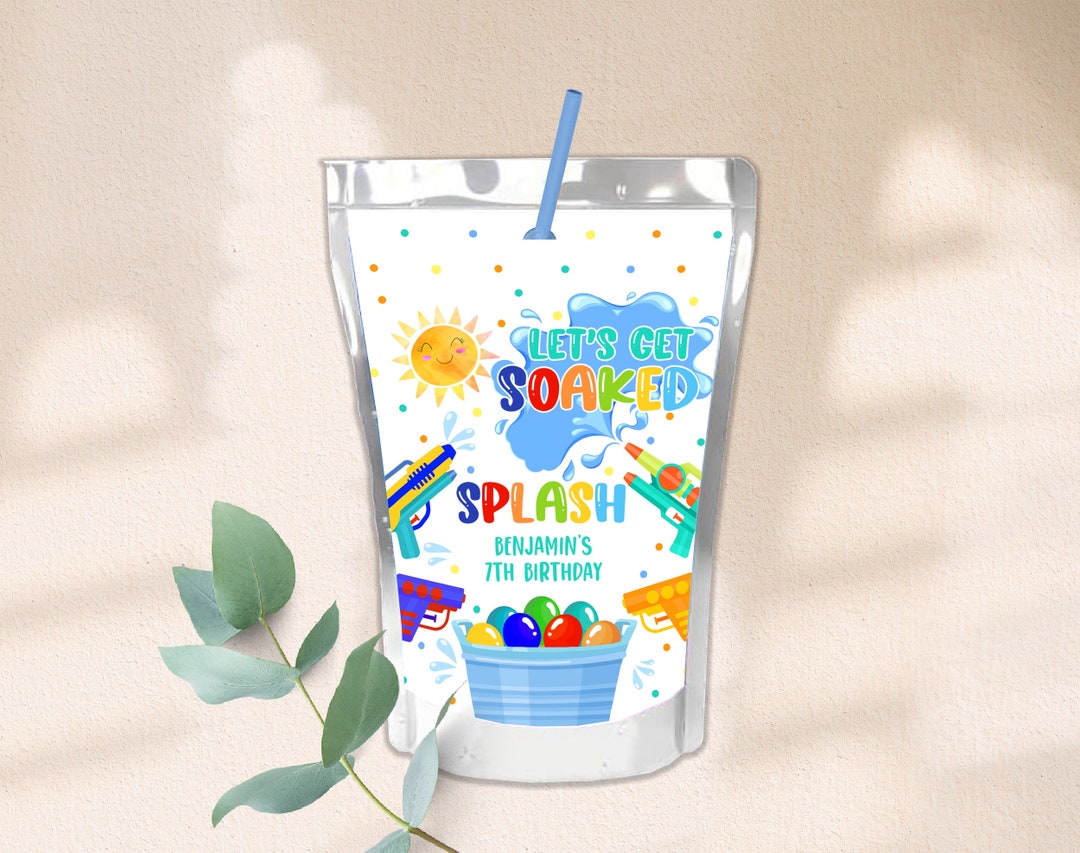 Water Balloon Juice Pouch Labels Water Gun Birthday Decor Let's Get ...