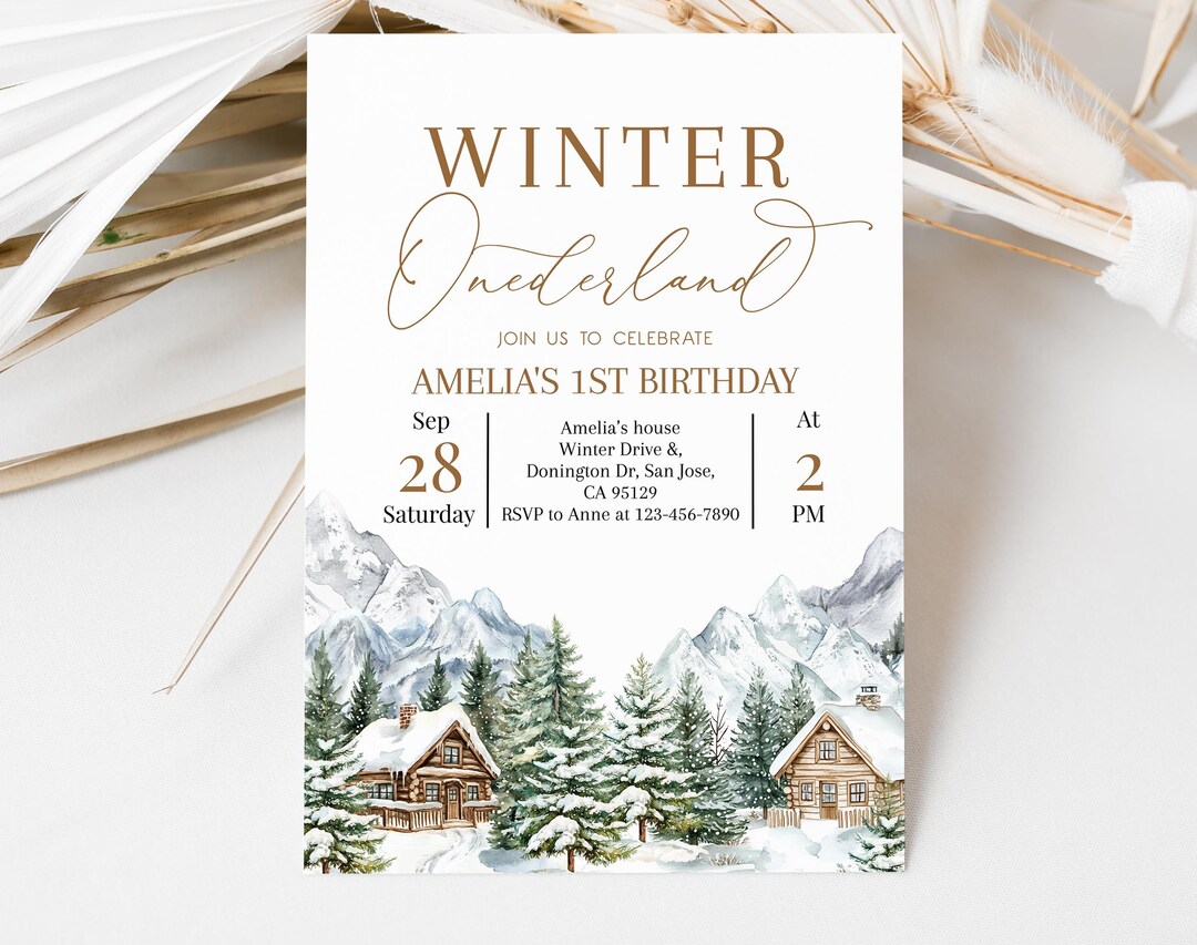 Winter Onederland Birthday Invitation, Woodland Invite, Snowy Village ...