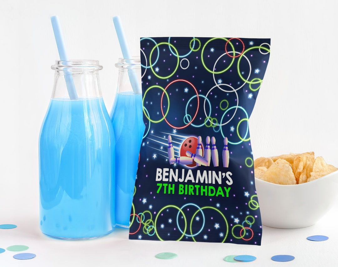 Bowling Birthday Party Chip Bag Bowling Snack Bag Favors Treat Bag Neon ...