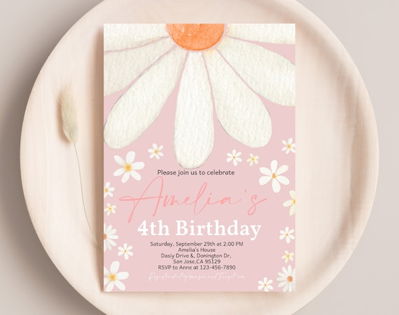 EDITABLE Daisy Invitation Birthday Party Invites Retro Wild - Etsy