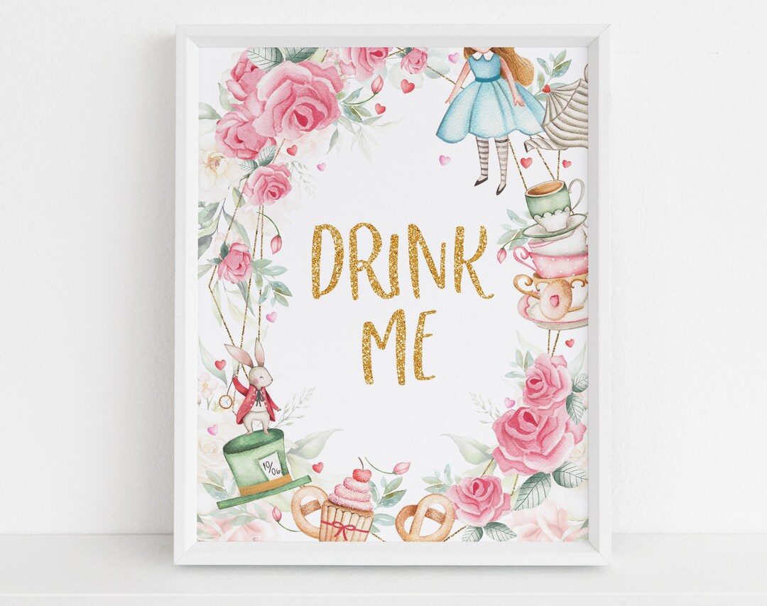 Alice in Wonderland Table Sign Onederland Drink Me Girl First Birthday ...