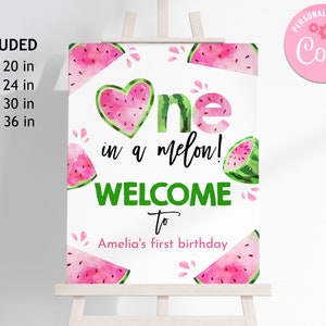 Watermelon Welcome Sign Girl First Birthday Party Decor One in a Melon ...