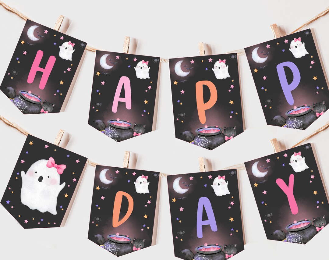 Halloween Birthday Banner Spooky One Girl 1st Birthday Party Decor Pink ...