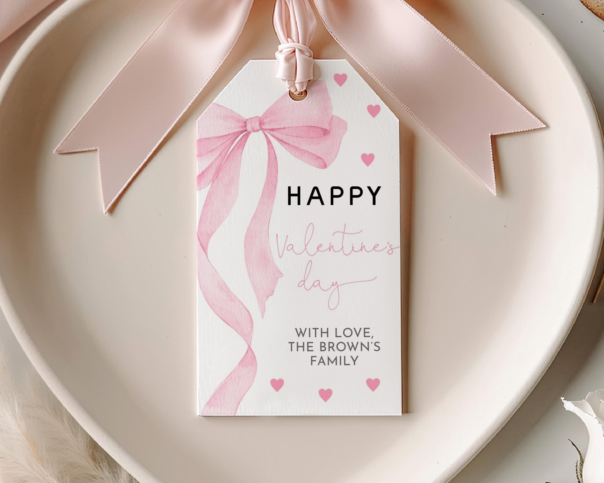 Valentines Day Gift Tag Pink Coquette Bow Happy Valentine Tags Heart ...
