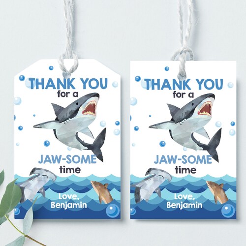 Shark Gift Tag Birthday Favor Pool Party Summer Label End of - Etsy
