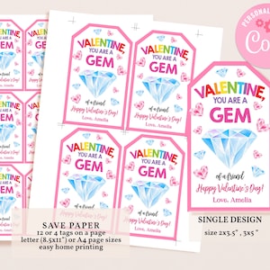 You Are A Gem of a Friend Tag Valentines Day Gift Tags Ring Pop Tags ...