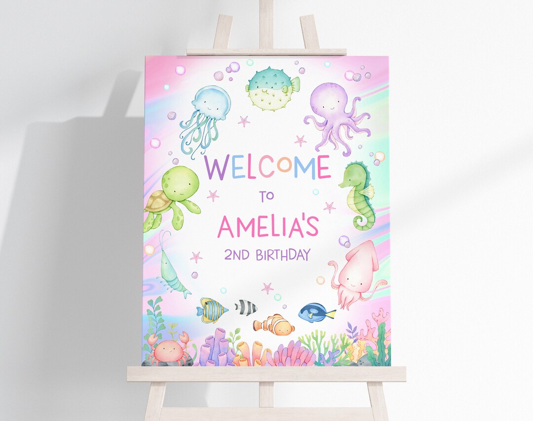 Under the Sea Birthday Welcome Sign Ocean Animals Poster Girl 1st ...
