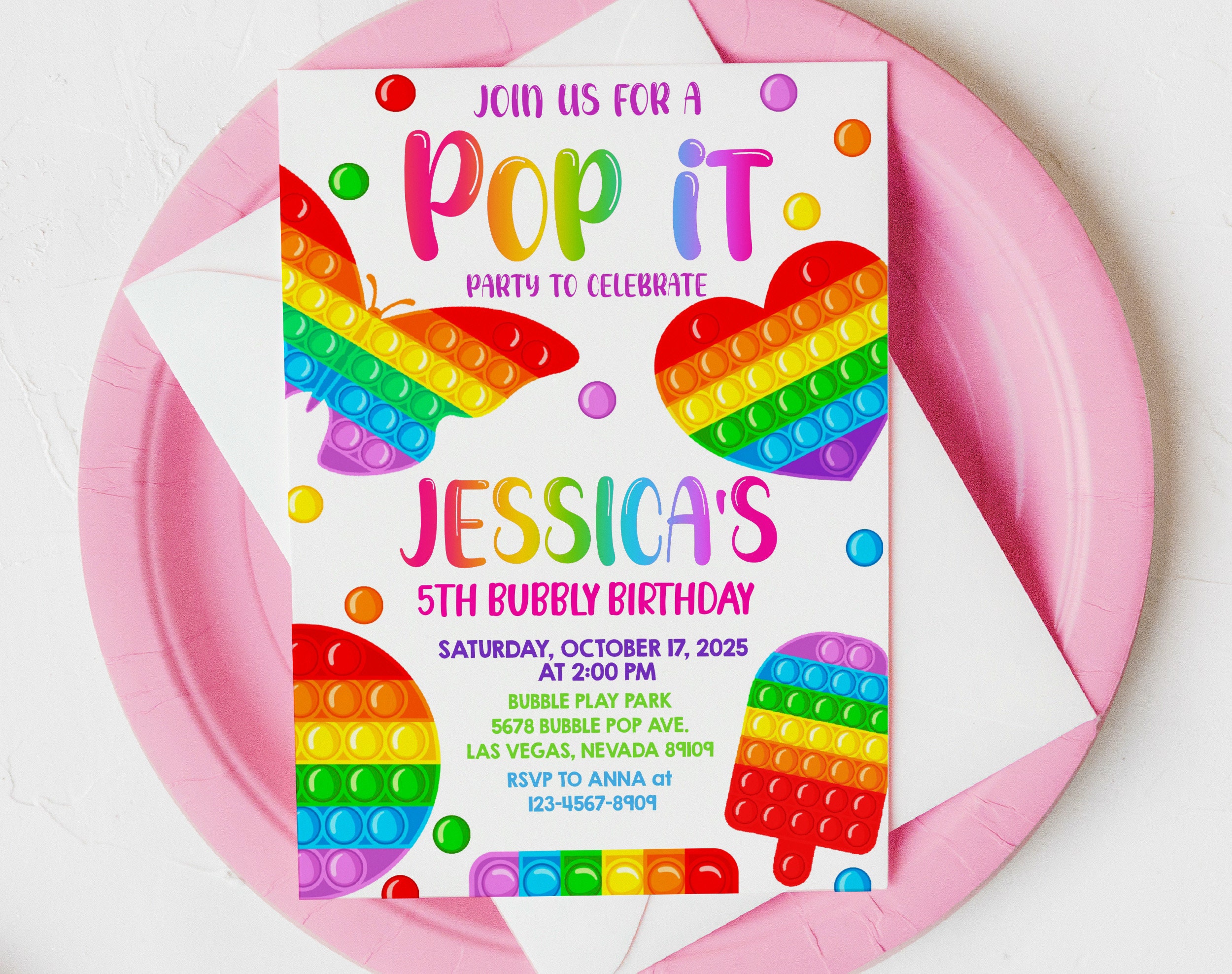 Pop It Invitation Birthday Party Invite Fidget Toy Push Bubble - Etsy UK
