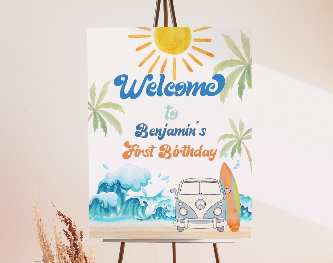 The Big One Surf Birthday Welcome Sign Boy Surfs up 1st Birthday Decor ...