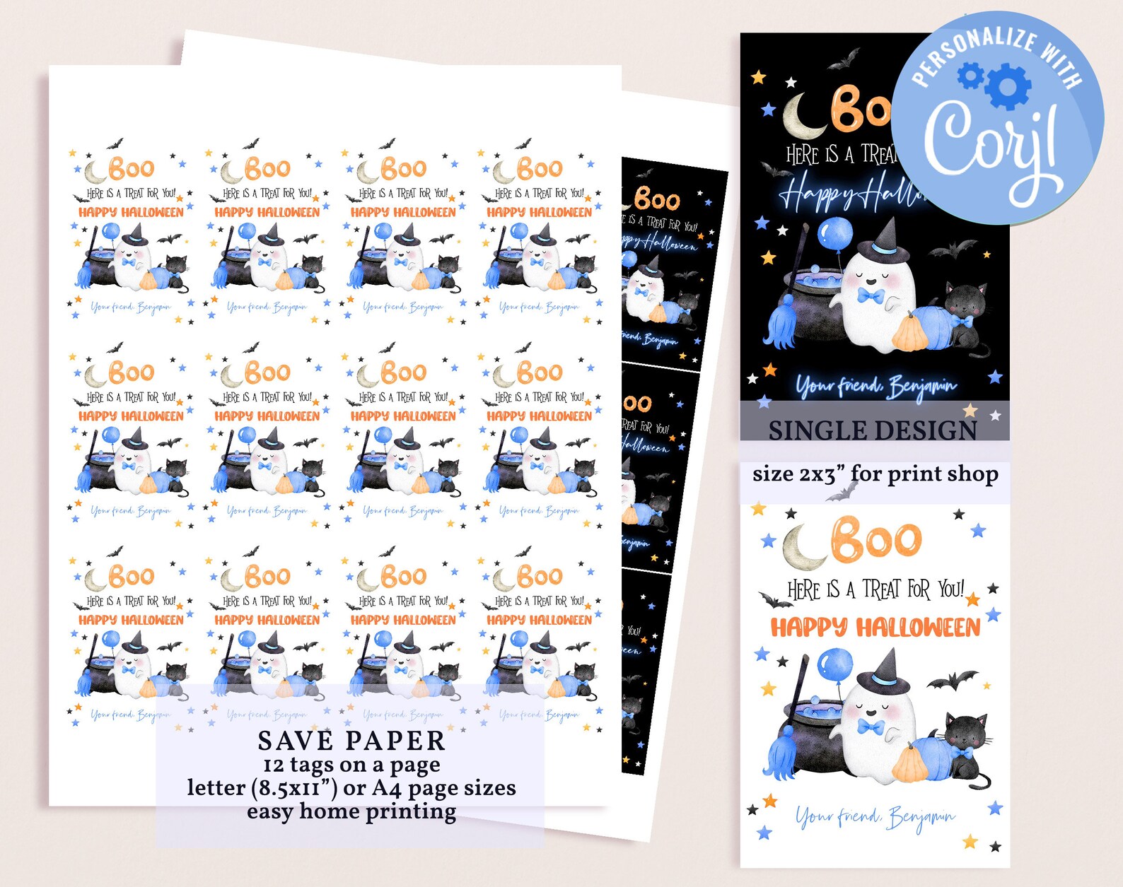 EDITABLE Halloween Favor Tags Happy Halloween Party Treat Bag Tags Kids ...