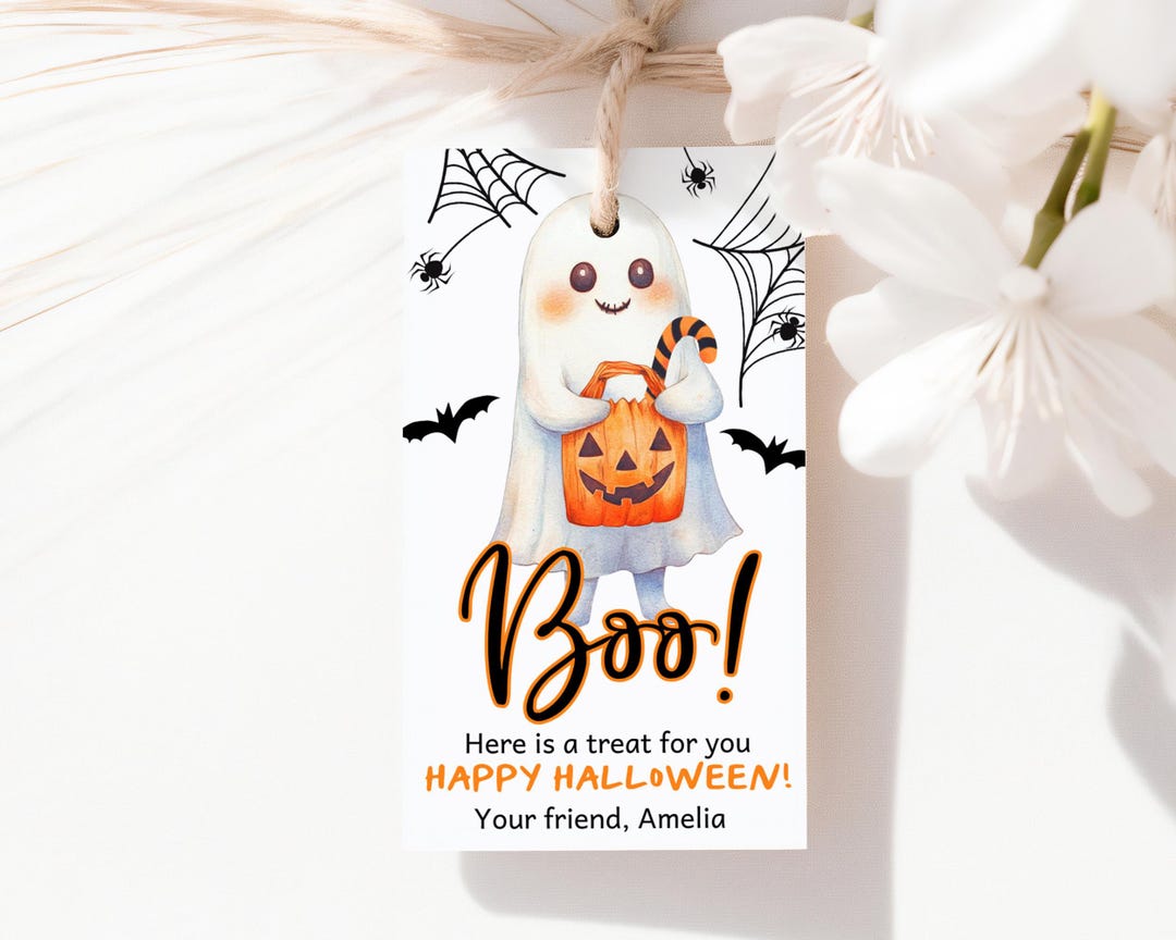 Halloween Ghost Favor Tag, Boo Here is a Treat for You, Trick or Treat ...