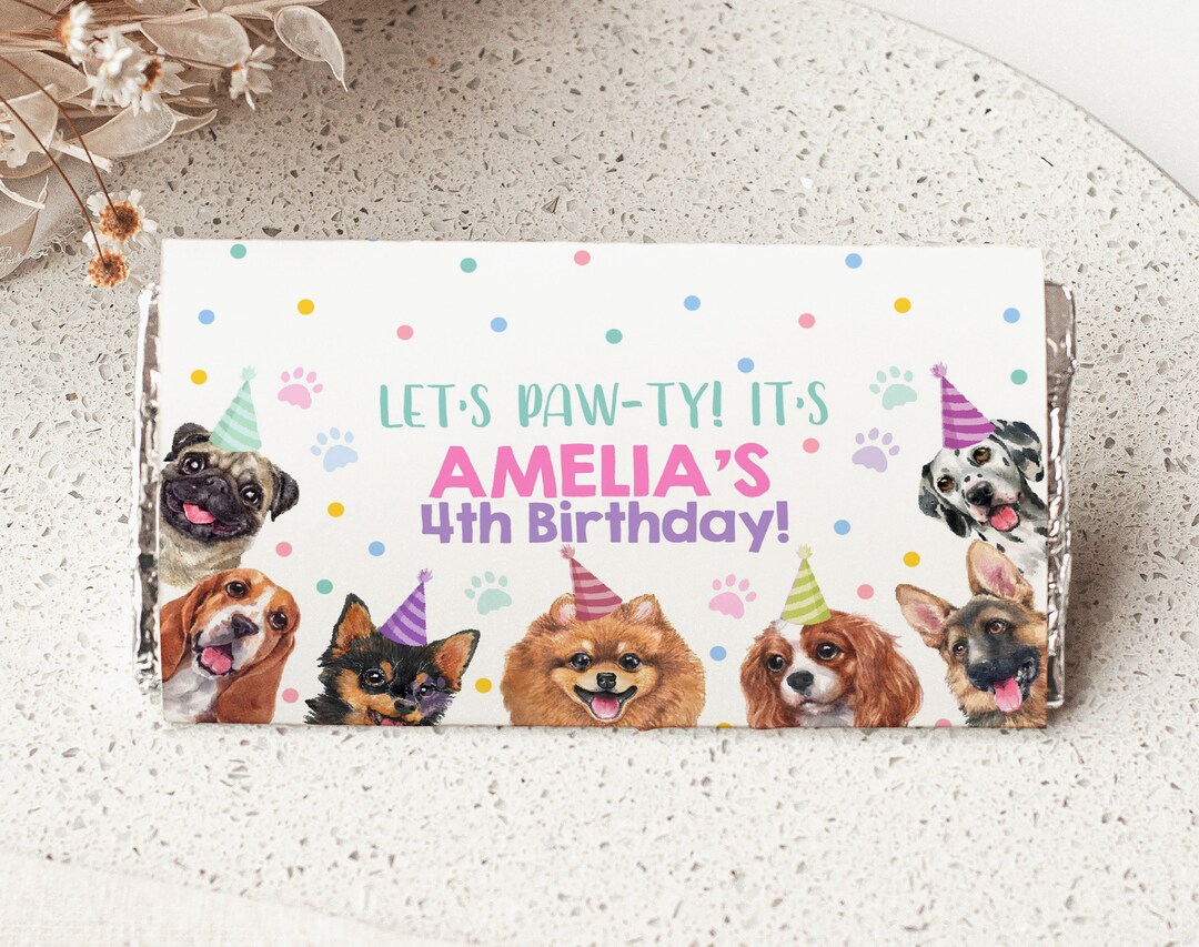Dog Chocolate Wrapper Girl Birthday Decor Pink Puppy Pawty Pet Adoption ...