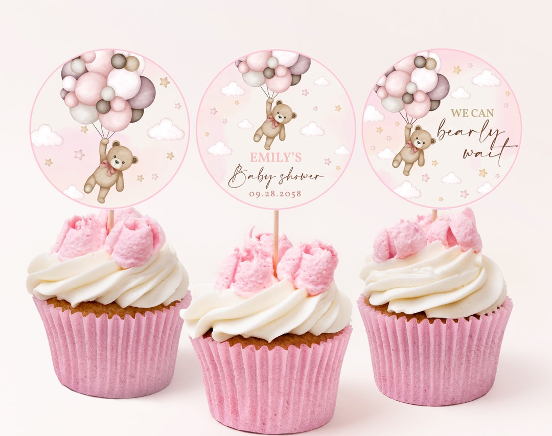 Teddy Bear Baby Shower Cupcake Toppers Girl Gender Neutral Party Decor ...