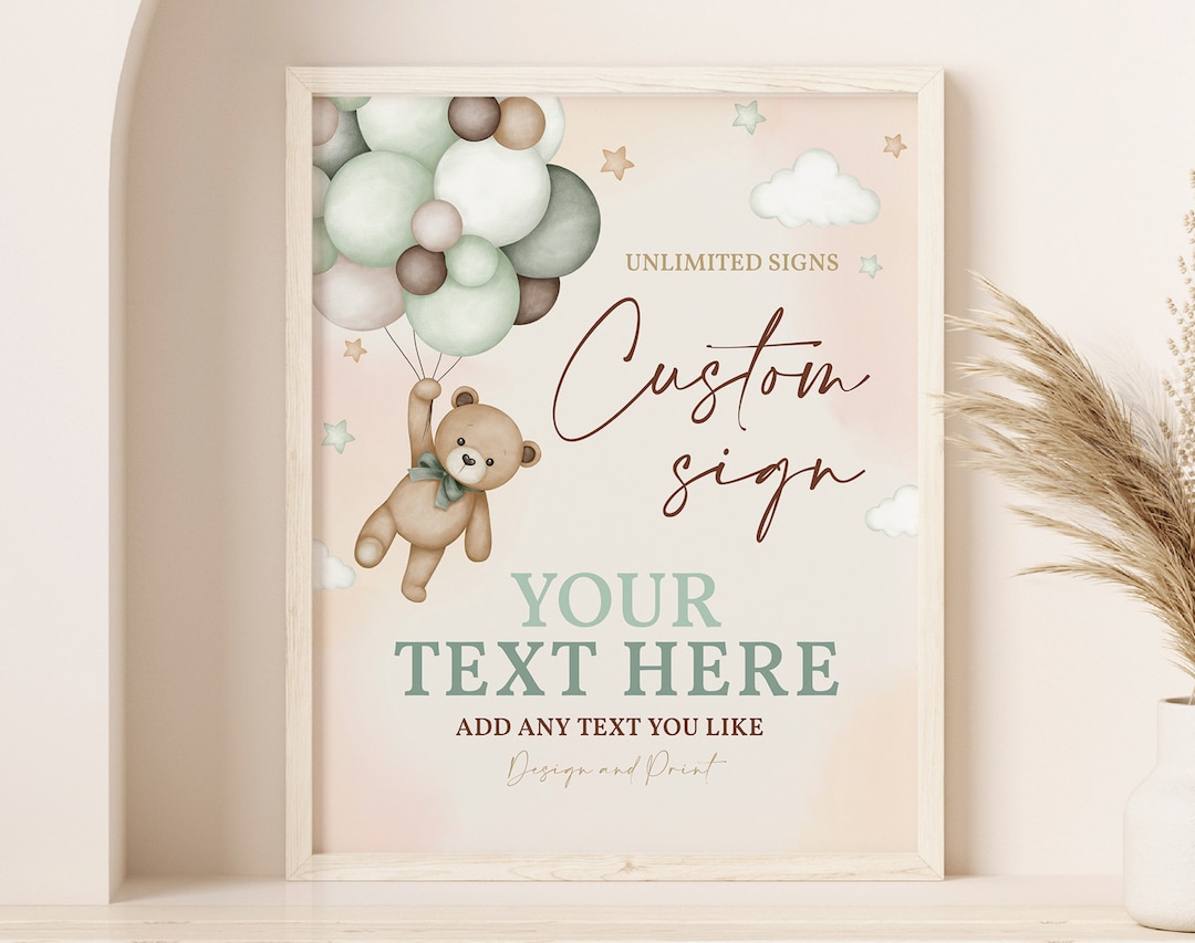 Personalized Teddy Bear Baby Shower Custom Sign Girl Boy First Birthday ...