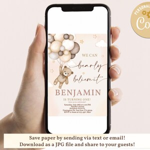 Teddy Bear Invitation 1st Birthday Party Invites Boy Kids Any Age Boho ...