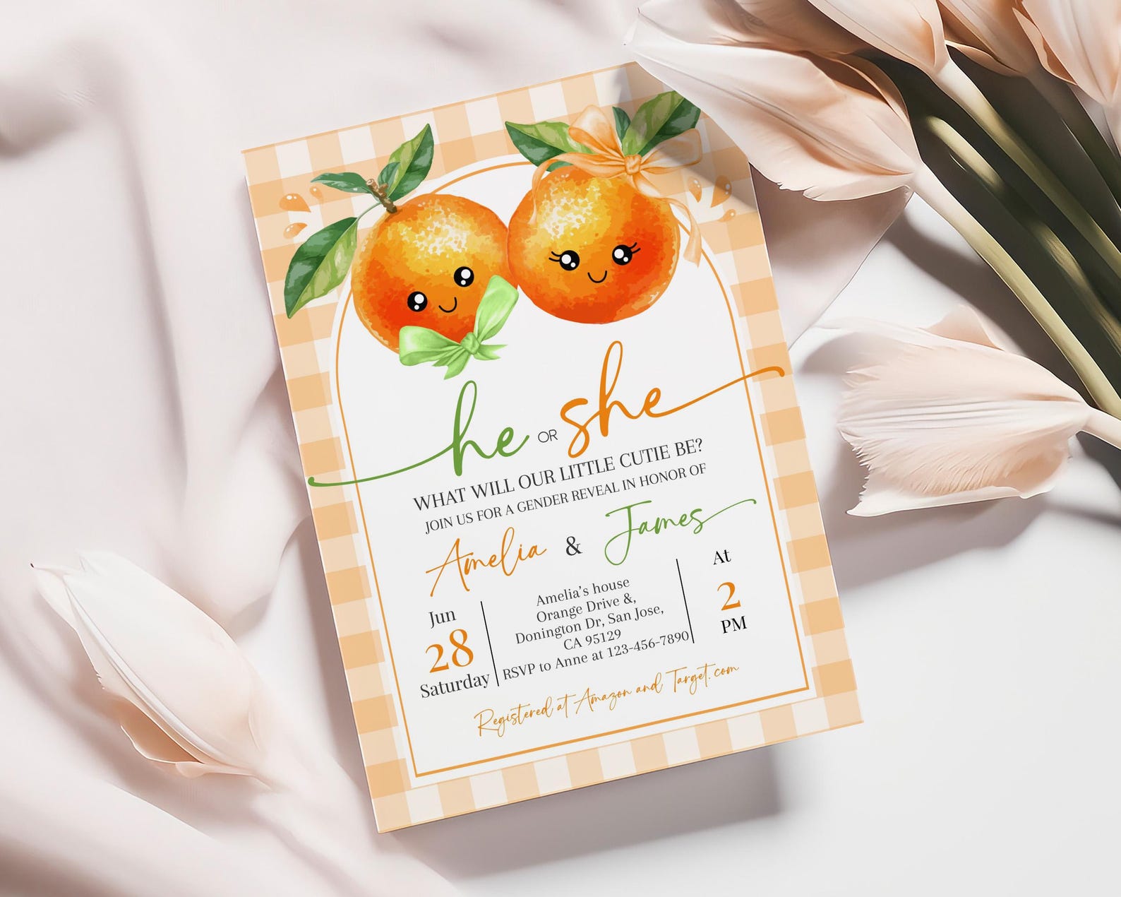 Orange Gender Reveal Invitation A Little Cutie is on the Way Citrus ...