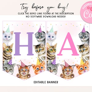 Cat Birthday Banner Girl Kitty Birthday Party Decor Kitten Garland Pet ...