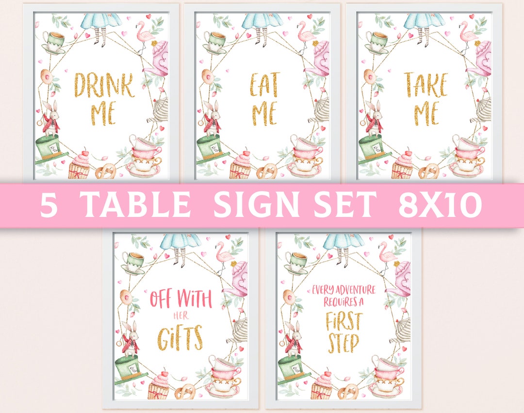 Alice in Wonderland Table Sign Bundle Onederland Girl 1st Birthday ...