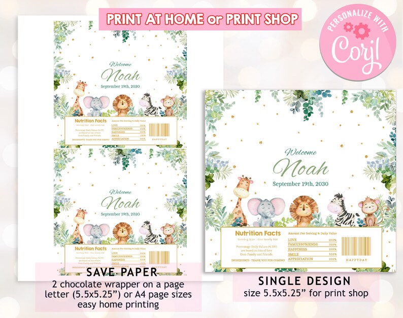 Safari Chocolate Wrapper Jungle Baby Shower Party Favor - Etsy