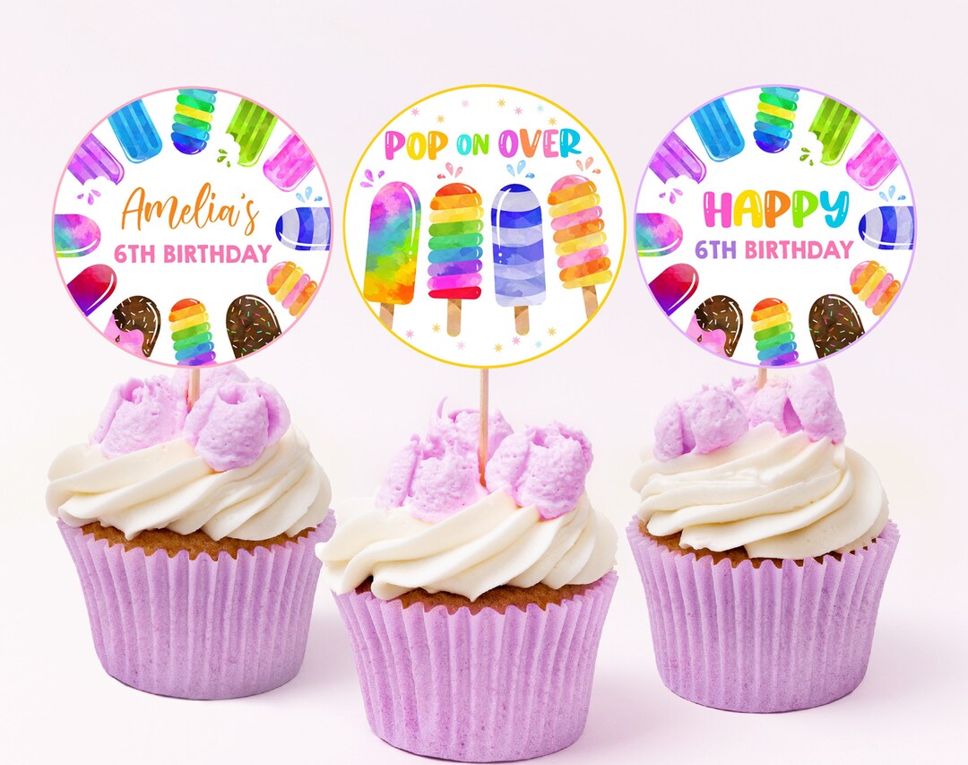 Popsicle Birthday Cupcake Toppers Boy Girl Birthday Party Decor Ice ...