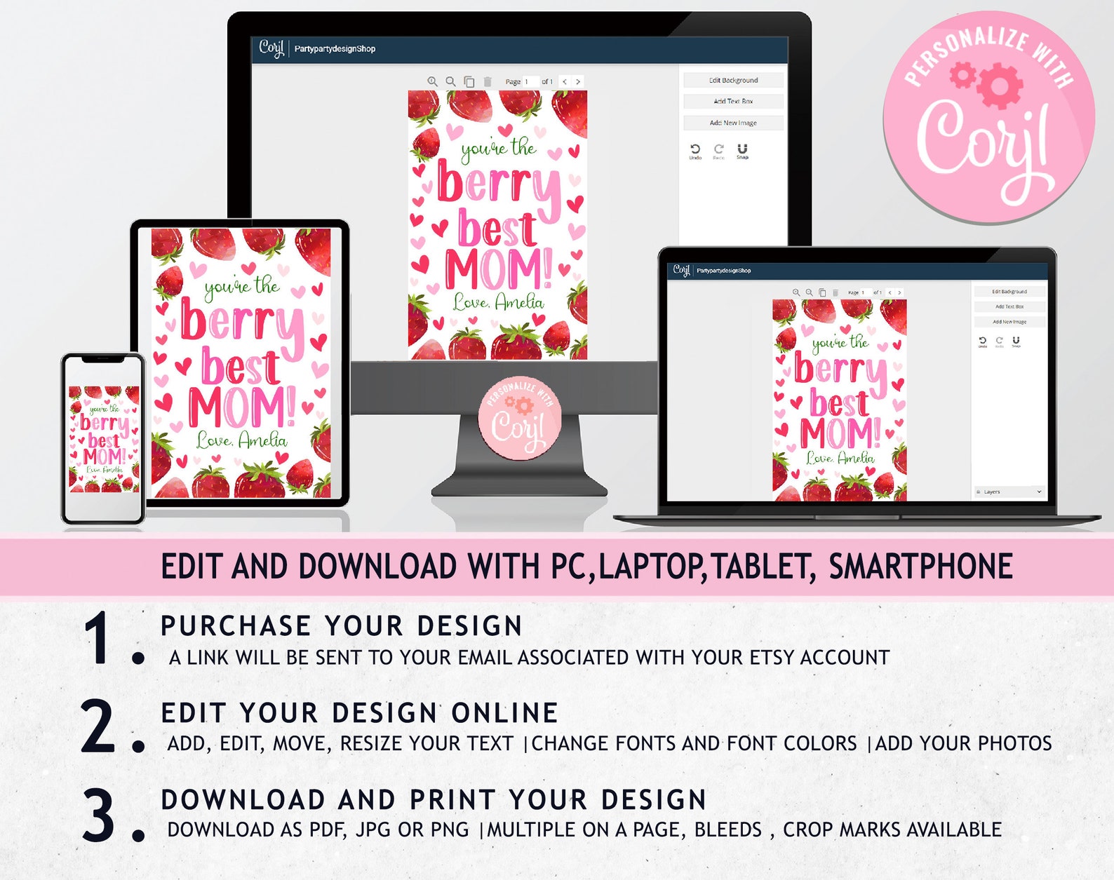 Berry Best Mom Tag Mothers Day Strawberry Mom's Printable Cookie Gift ...
