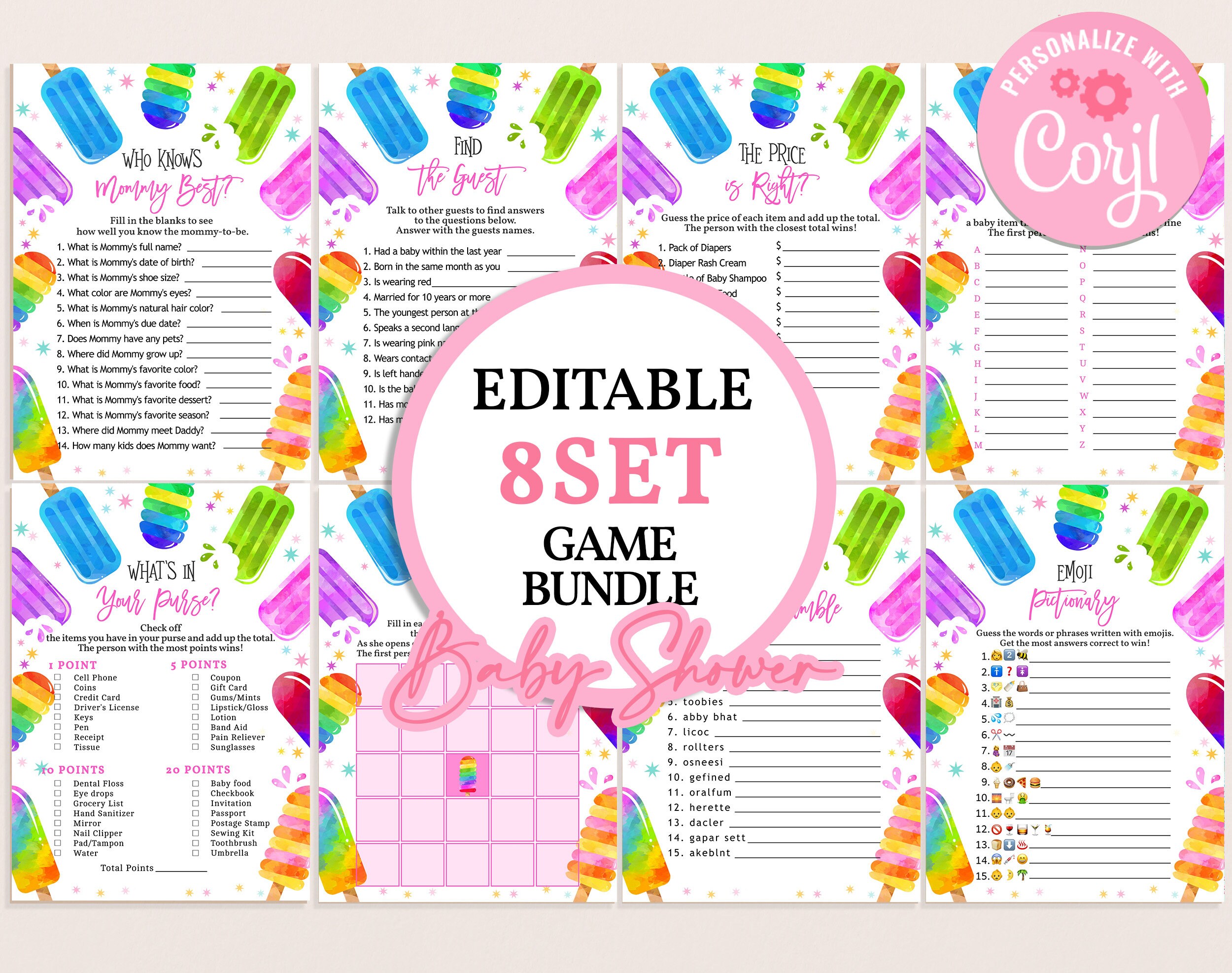 Popsicle Baby Shower Games Set She's Ready to Pop Girl Baby Shower ...