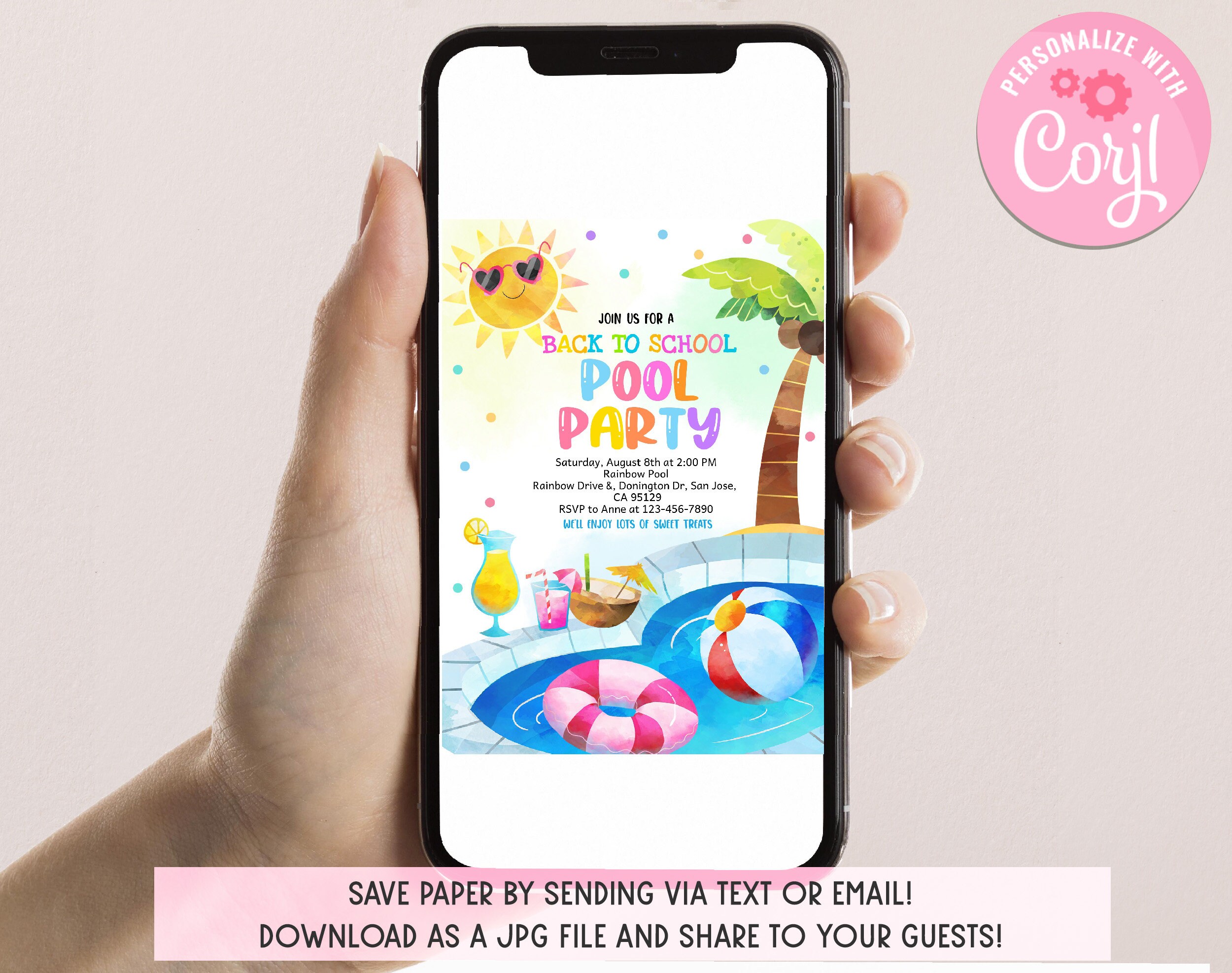 Back to School Invitation End of Summer Pool Party Invites Goodbye ...