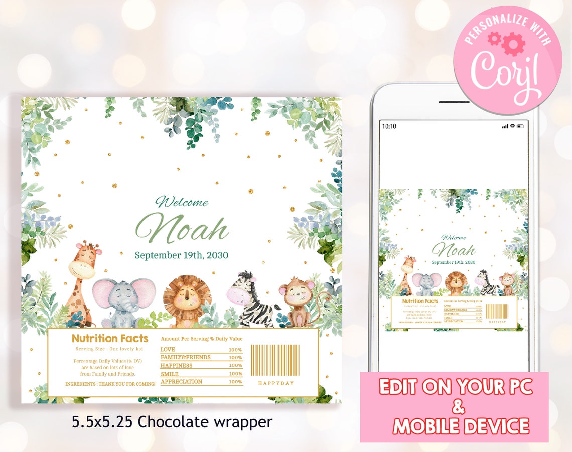 Safari Chocolate Wrapper Jungle Baby Shower Party Favor - Etsy