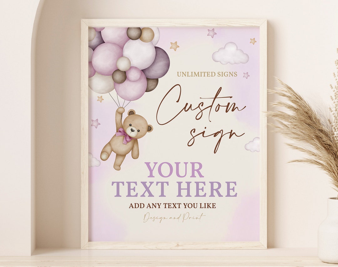 Personalized Teddy Bear Table Signs Baby Shower Custom Sign Purple Hot ...