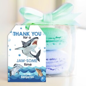 Shark Gift Tag Birthday Favor Pool Party Summer Label End of School ...
