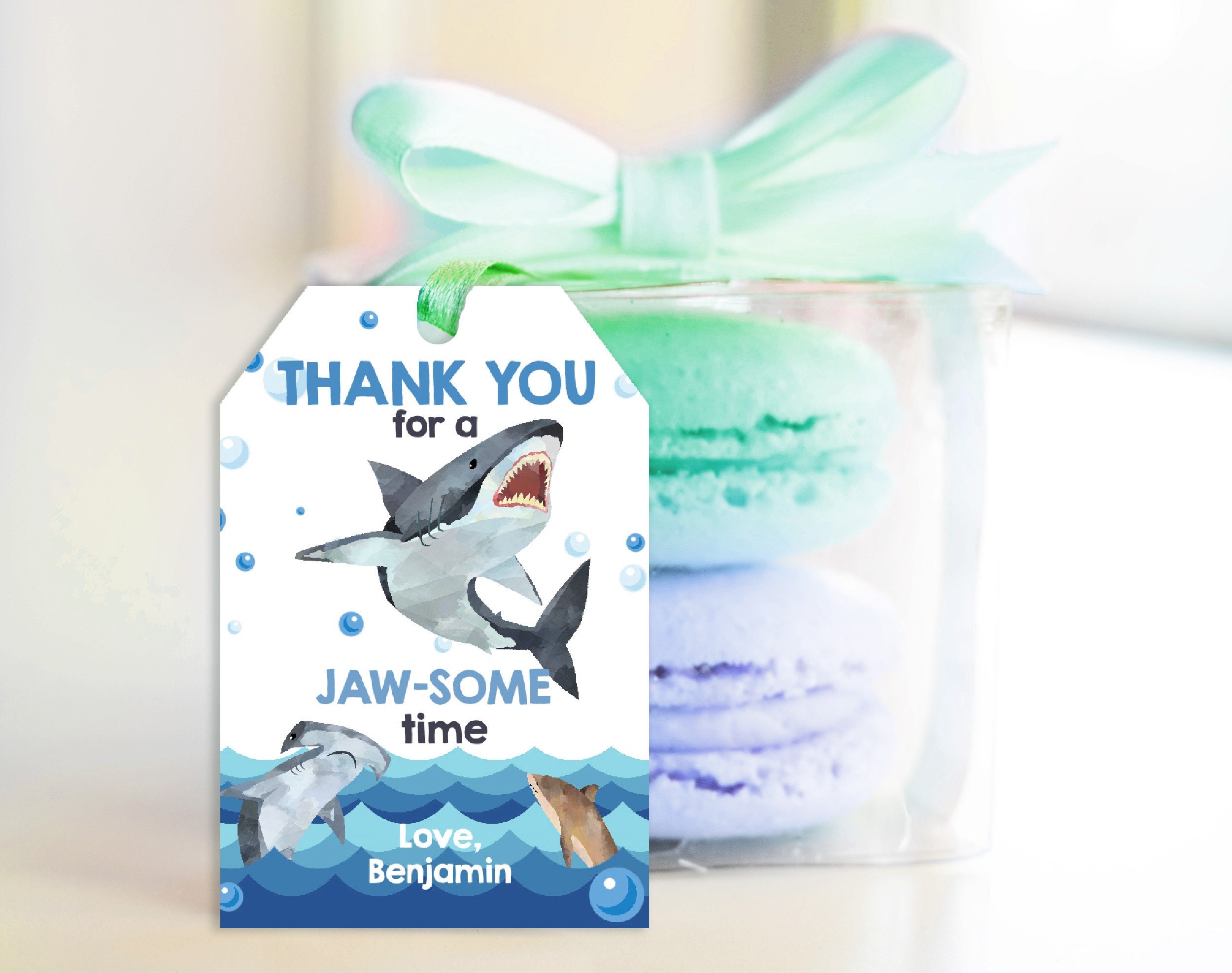 Shark Gift Tag Birthday Favor Pool Party Summer Label End of - Etsy