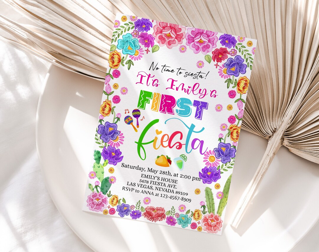 First Fiesta Birthday Invitation Party Invites 1st Mexican Cactus ...