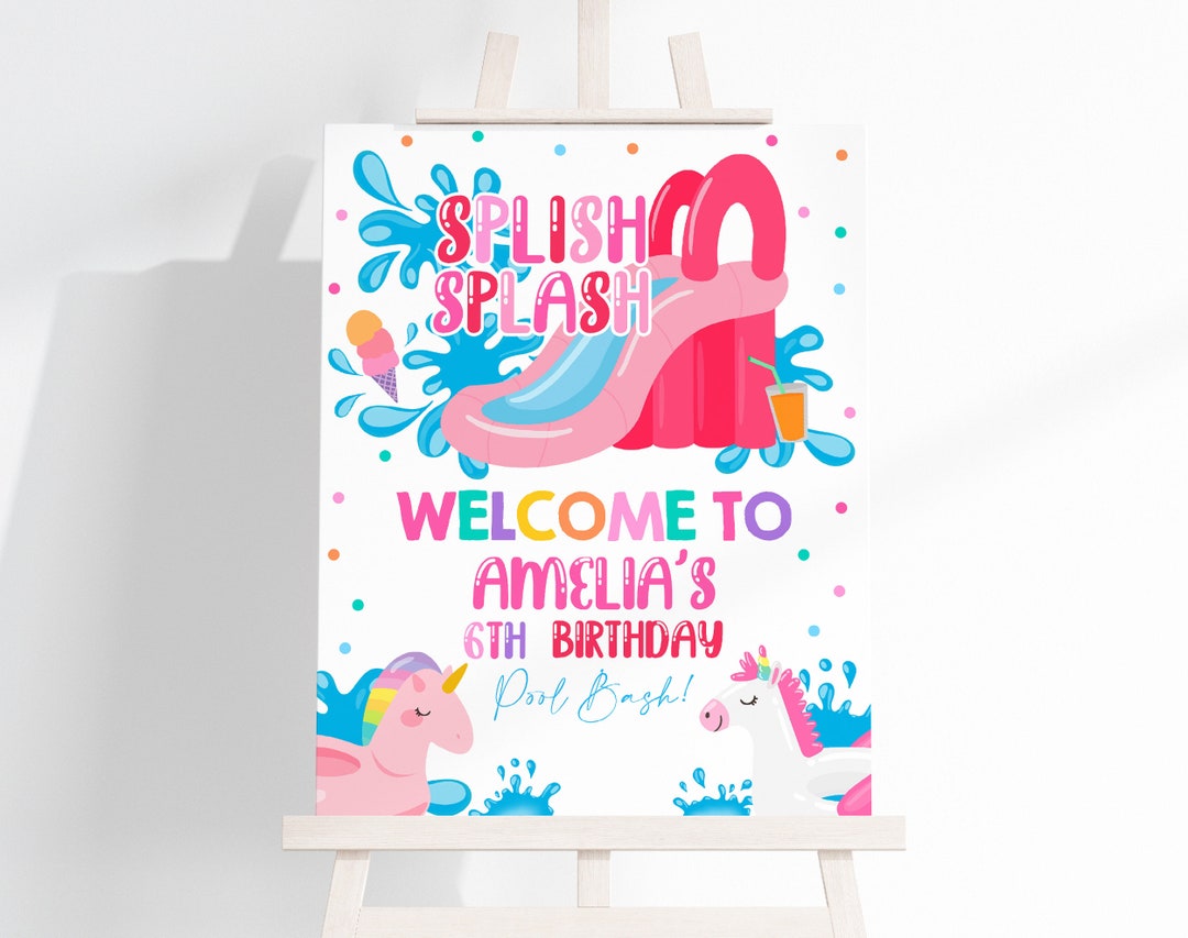 Waterslide Welcome Sign Girl Birthday Party Decor Pink Water Slide ...