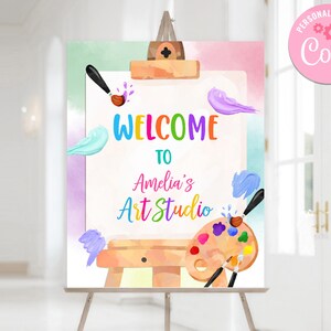 Art Birthday Welcome Sign Girl Birthday Decor Painting Party Poster ...
