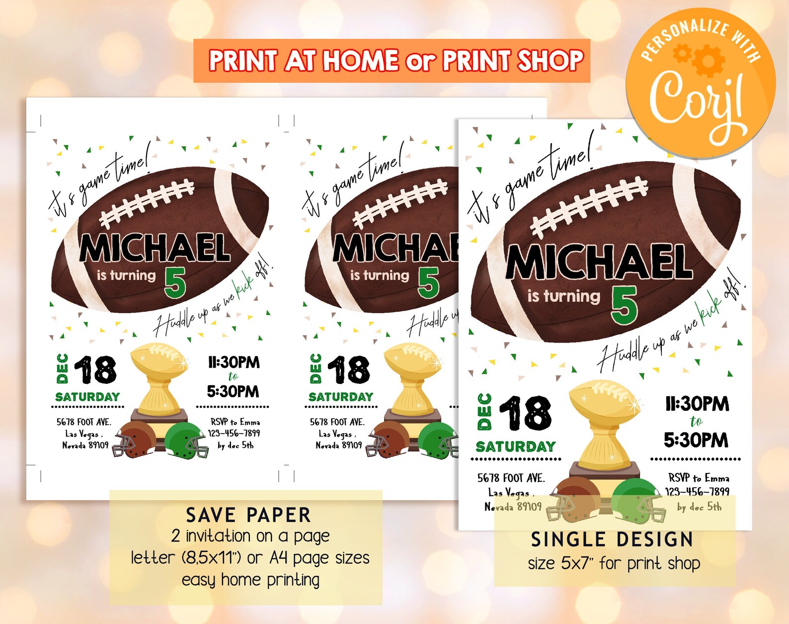 Football Invitation Birthday Party Invite Boy Sports NFL Touch - Etsy