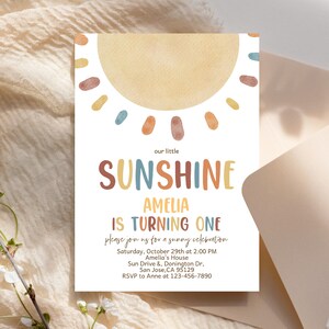 Sunshine Birthday Invitation Boho Sun Boy Girl Summer Party Invite Our ...