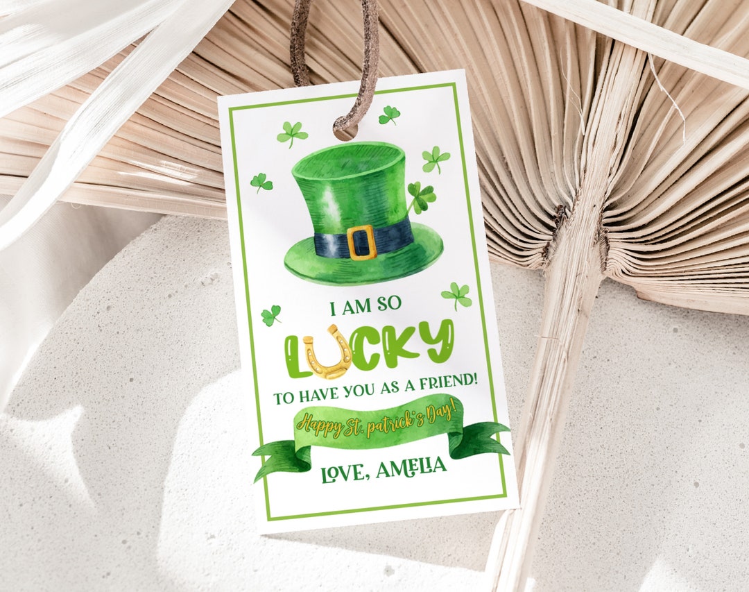 St Patricks Day Gift Tag Leprechaun Hat Shamrock Favor Tag Lucky to ...