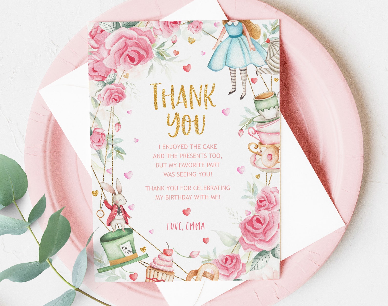 Alice in Wonderland Thank You Card Birthday Party Onederland - Etsy