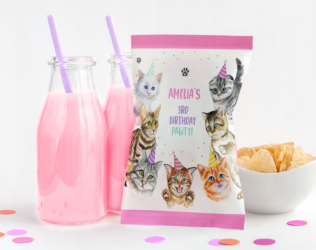 Kitten Birthday Party Chip Bag Labels Kitty Cat Birthday Party Favors ...