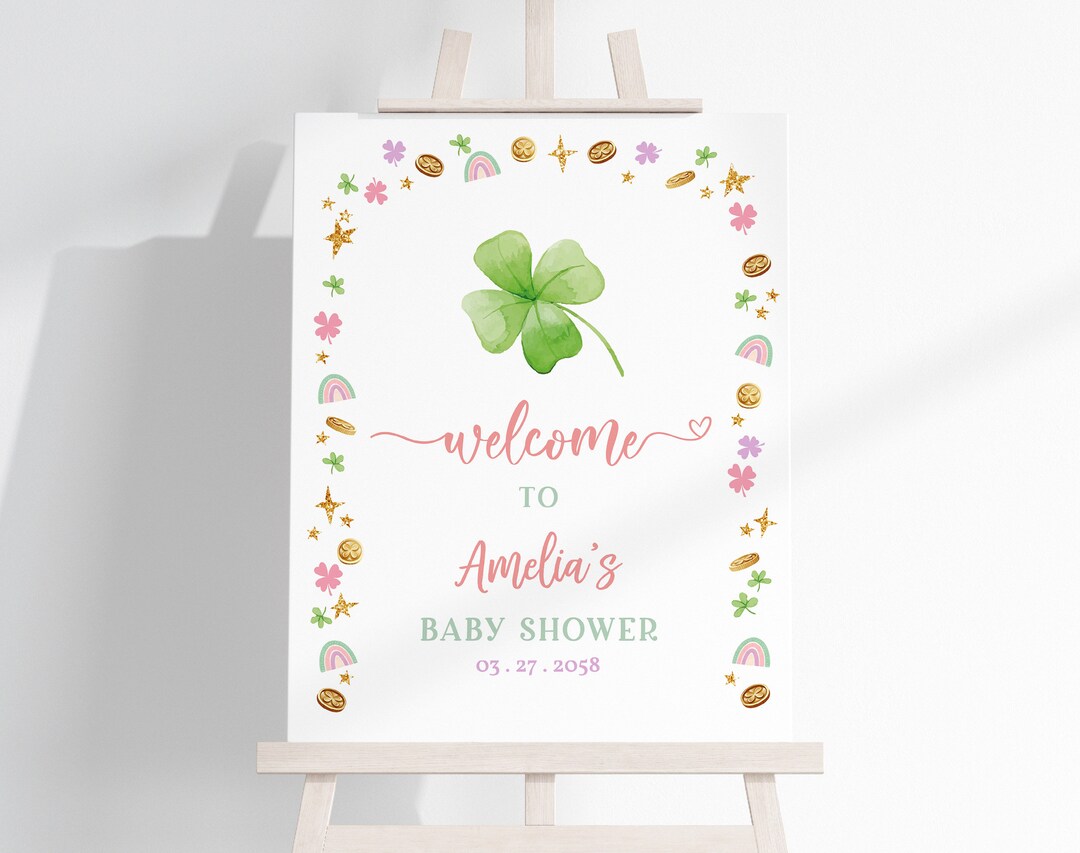 St Patricks Day Baby Shower Welcome Sign Lucky Charm Poster Little ...