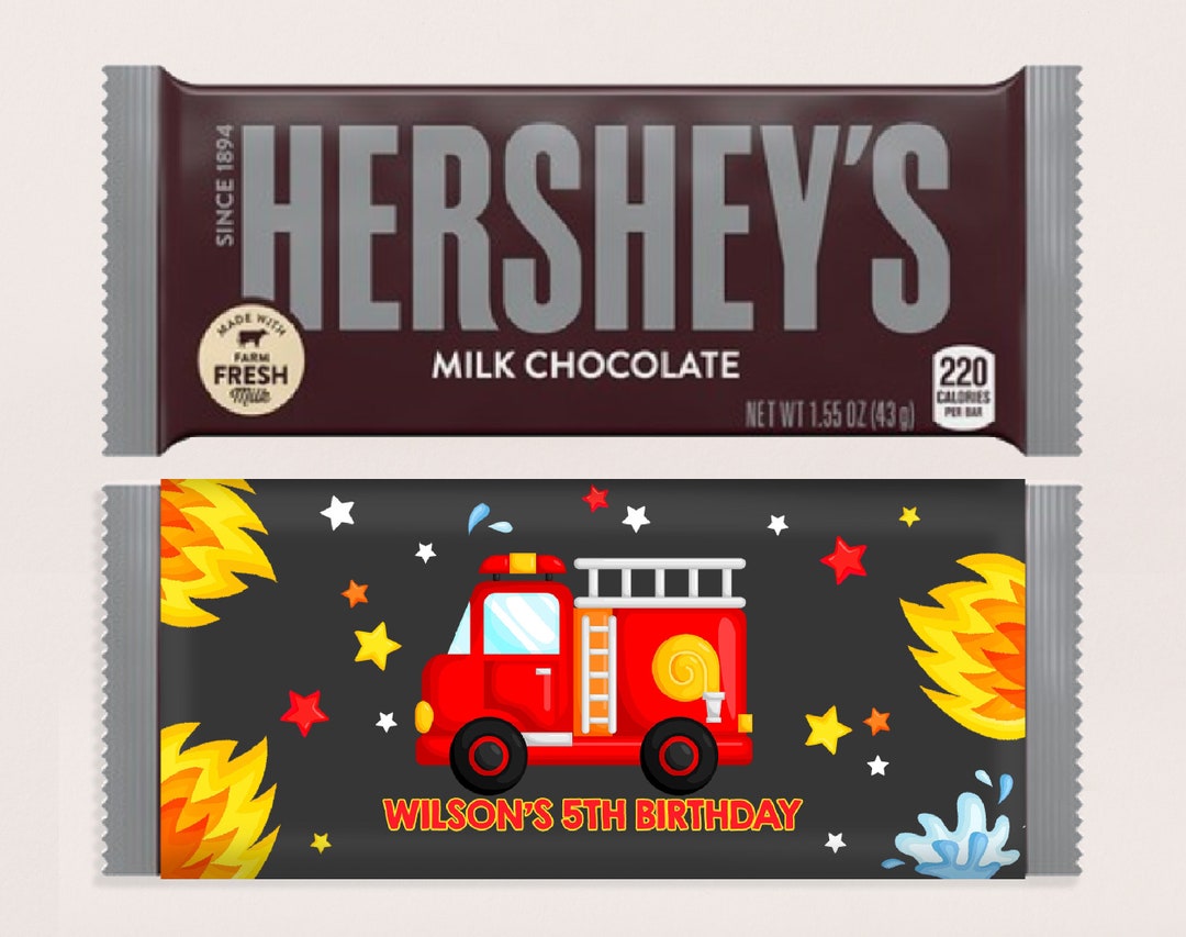 Firetruck Chocolate Wrapper Firefighter Candy Bar Wrapper Fireman ...