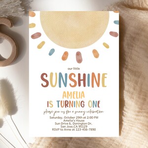 Sunshine Birthday Invitation Boho Sun Boy Girl Summer Party Invite Our ...