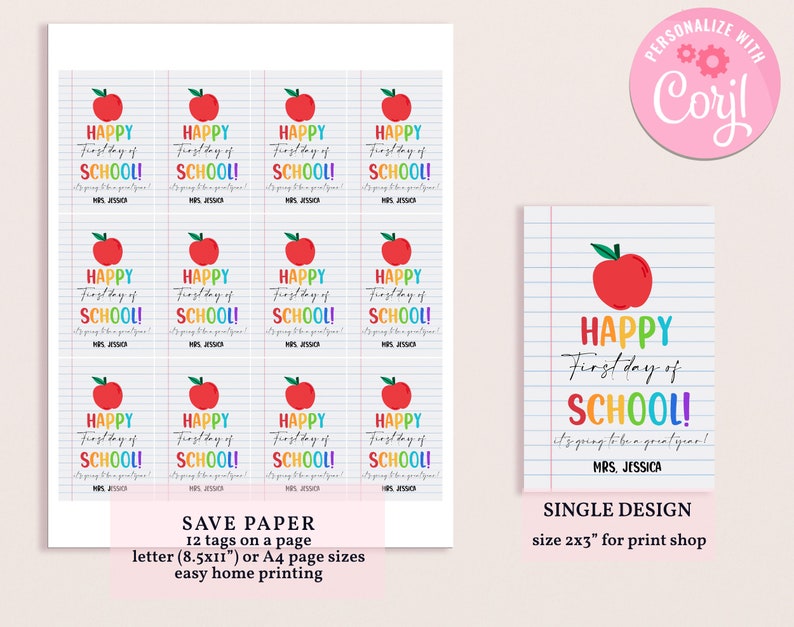 EDITABLE Back to School Gift Tag Happy First Day of School Tag - Etsy
