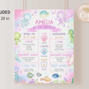 Under the Sea Birthday Milestone Board Sign Ocean Animals Poster Girl ...