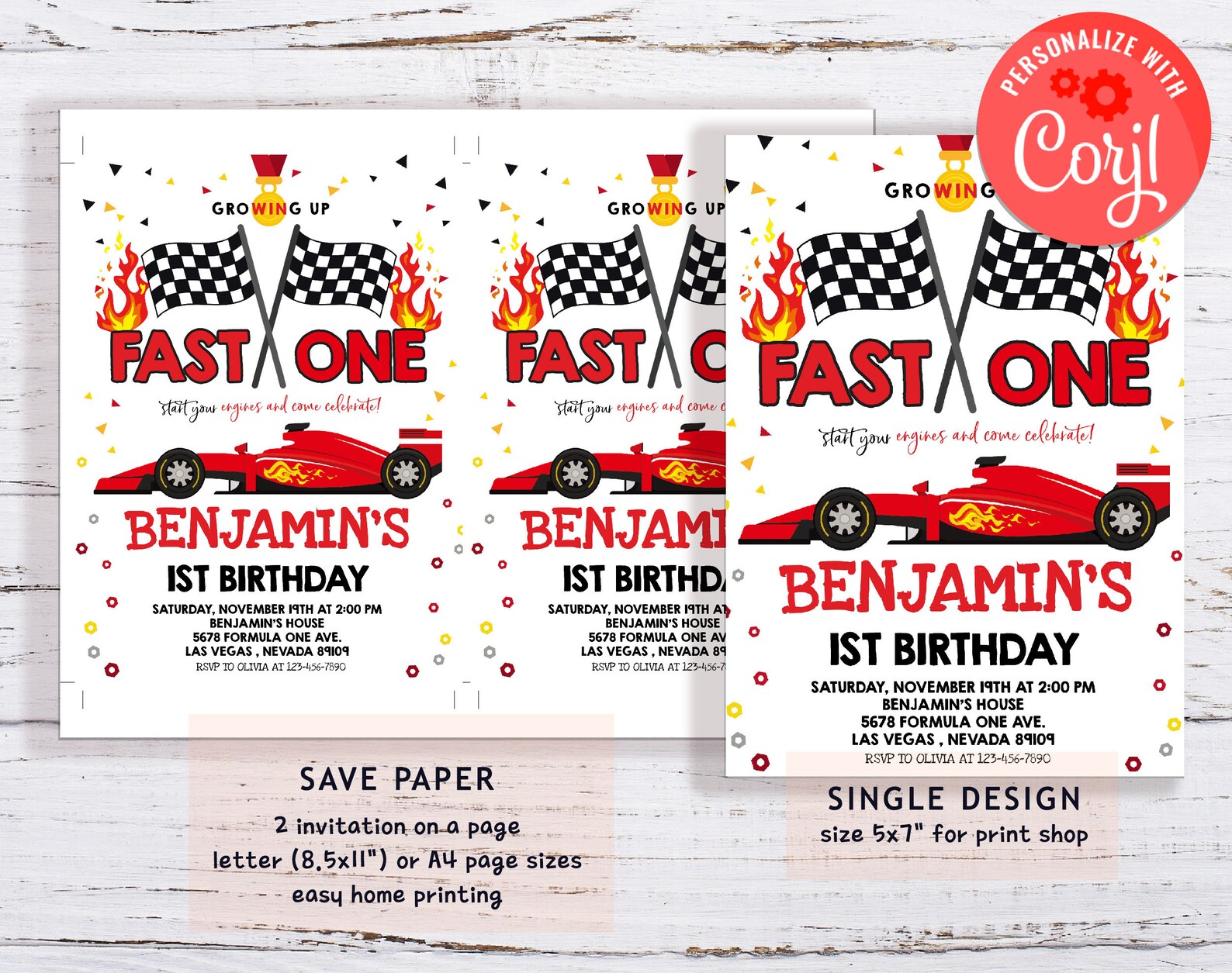Race Car Invitation Birthday Party Invites Racing Formula 1 - Etsy