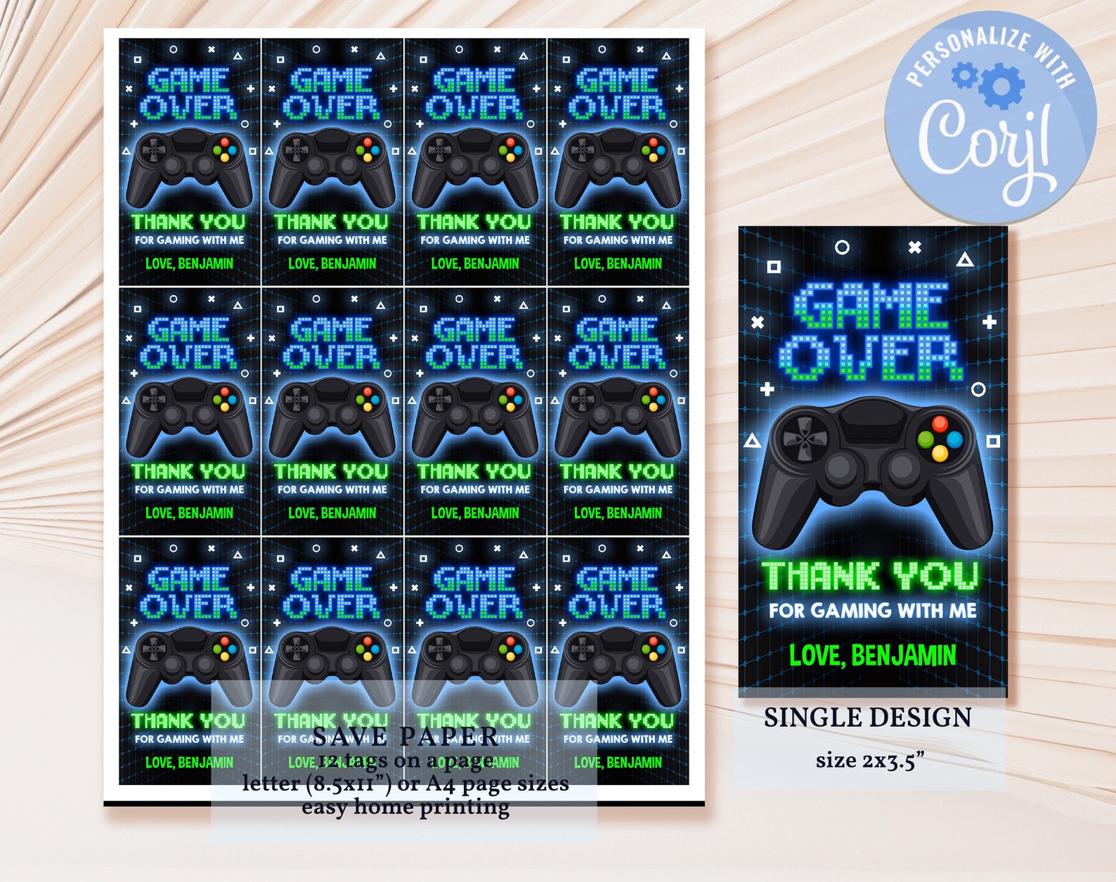 EDITABLE Video Game Birthday Gift Tags Arcade Gaming Favor Tag Boy ...
