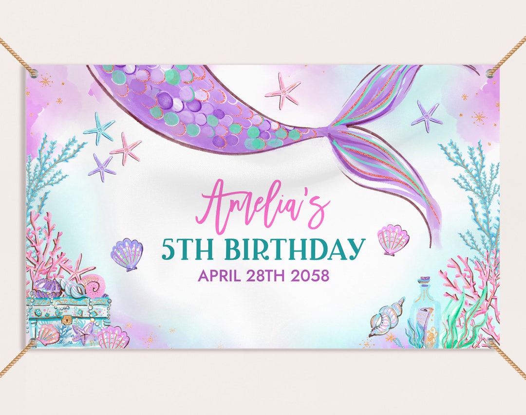 Mermaid Backdrop Banner Girl 1st Birthday Party Decor Under the Sea ...