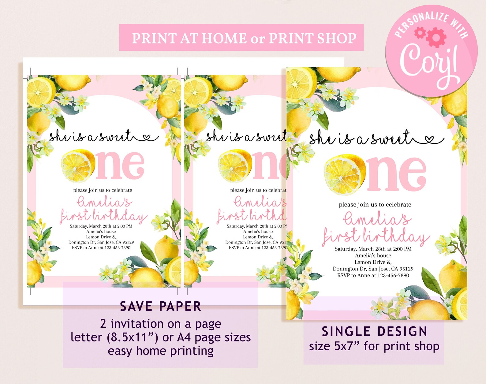 Lemon Birthday Invitation Our Main Squeeze Invite Citrus - Etsy