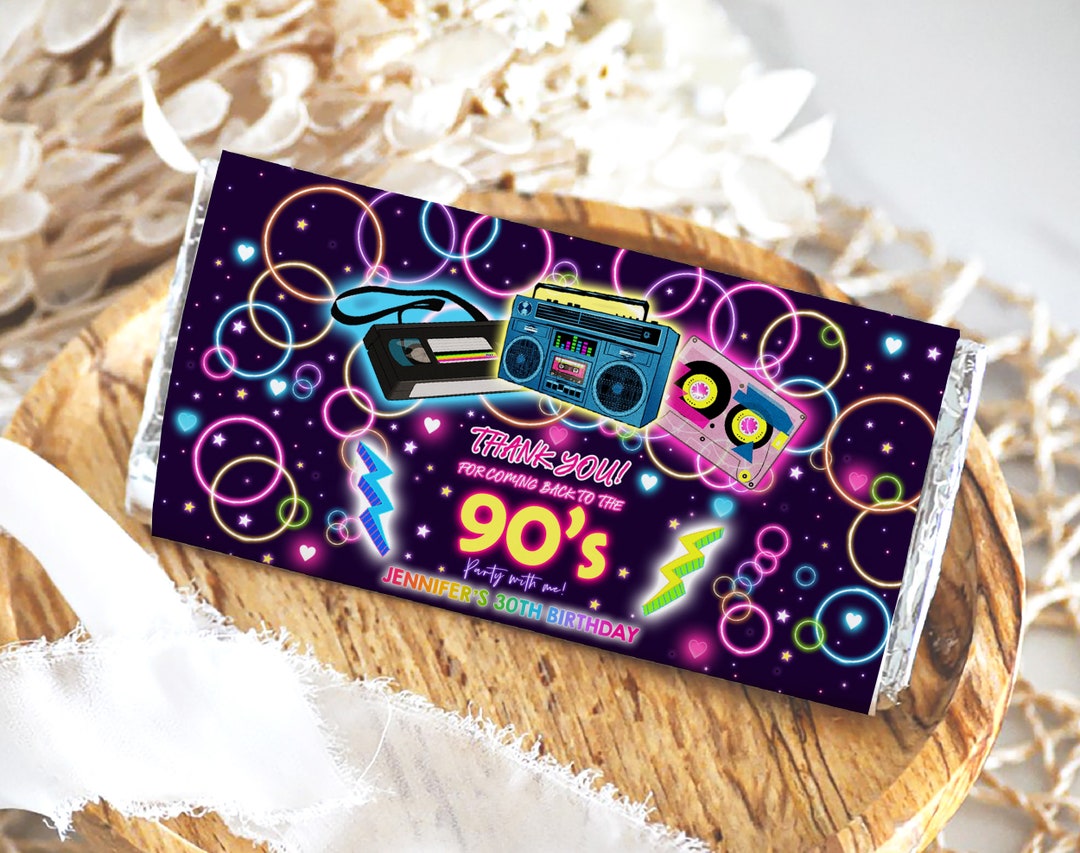 90s Party Chocolate Wrapper 40th Birthday Decor 80s Retro Back ...