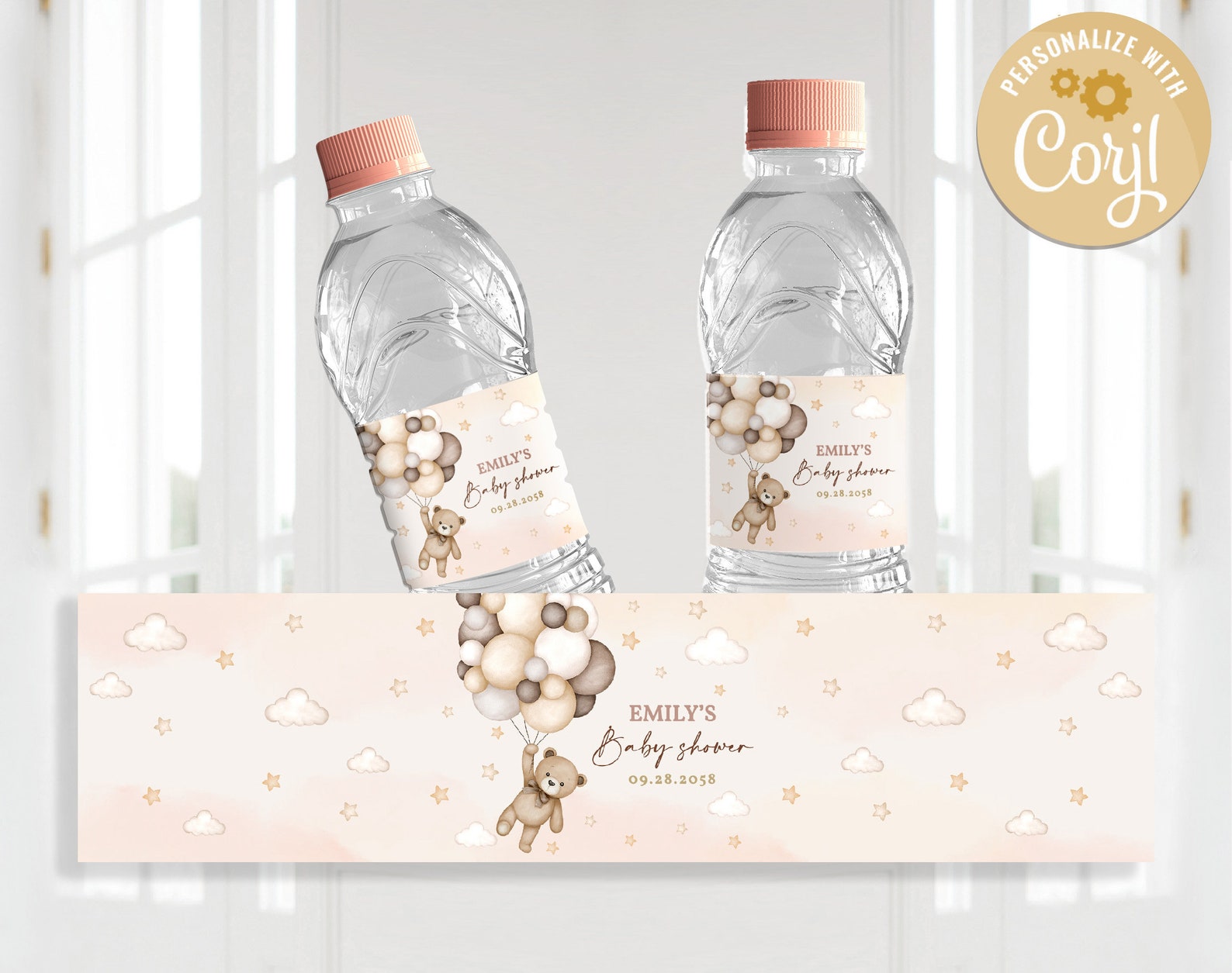 Teddy Bear Water Bottle Label Fall Baby Shower Drink Labels - Etsy